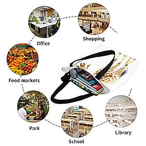 Moslion Giraffe Tote Bag Wild Animal Watercolor Giraffe with Brow White Feather Canvas Bag Large Shoulder Handbag Reusable Shopping Bags for Women Girls School 15x16 Inch