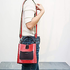 Crossbody Small Bucket Bag For Women Girls Double Strap PU Leather Purse Vintage Shoulder Bag Handbag