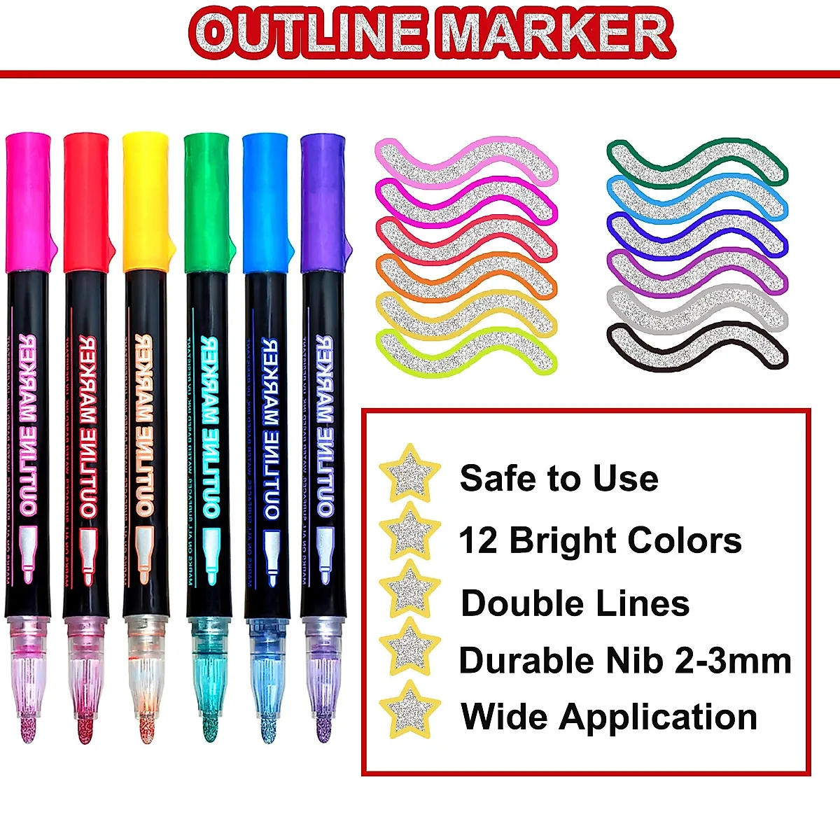 Easter Basket Essentials, 12 Shimmer Markers Outline Glitter Pens, Easter Basket Stuffers, Teen Girl Gifts Trendy Stuff, School Art Supplies Crafts Gifts 4 5 6 7 8 9 10 12 Year Old Kids Tween Girls