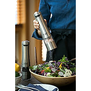 Russell Hobs 7923JP Electric Mill, Salt and Pepper (Set of 2), Wood Stand Set, Silver