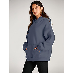 Trendy Queen Oversized Hoodies for Women Cute Sweatshirts Fleece Jackets Long Sleeve Sweaters Loose Casual Pullover Fall Fashion 2024 Winter Y2k Clothes Teen Girls Dusty Blue