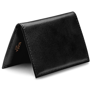 Bosca Men's Leather Card Holder Wallet – Italian Full Grain Vegetable Tanned Credit Card Case – 6 Card Slots, 2 Receipt Wells – Classic Glossy Finish – Gift-Ready Packaging - Black