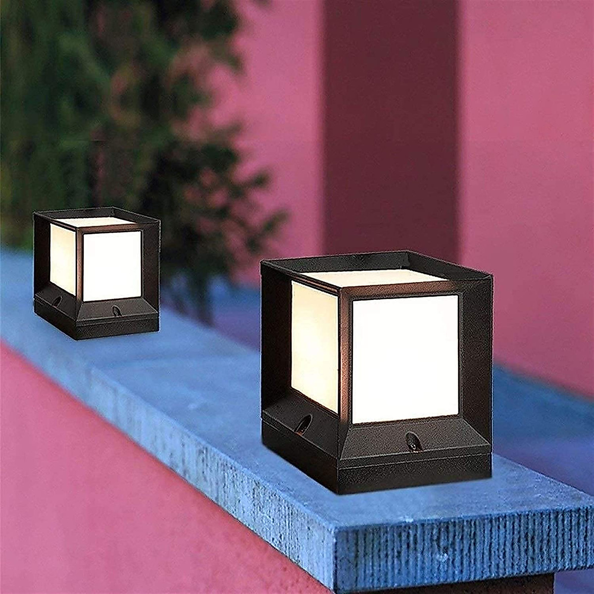 CIRCIR Outdoor Post Light Exterior Pillar Light Premium LED Square Post Cap Light – Outdoor Light for Fence Deck Or Patio -Warm White Lighting-Aluminum - Black-Size : H260MM