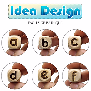 Hometu Creative 20MM 6-Sided Game Dice Set (6Pcs Identical Dices) Wooden Letter Pattern Dices Laser Engraved Rolling Decider for Party Playing Games