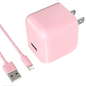 TALK WORKS USB Cable Compatible w/iPhone 13/13 Pro/13 Pro Max, 14/14 Plus/14 Pro/14 Pro Max, Phone, AirPods, iPad - 5' Lightning Cable Wall Charger Adapter - MFI Certified (Pink)