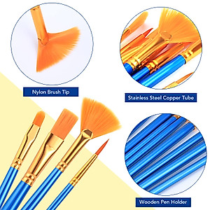 AROIC Acrylic Paint Brush Set, 240 pcs/ 16 PackNylon Hair Paint Brushes for All Purpose Oil Watercolor Face Body Rock Painting Artist, Small Paint Brush Kits for Kids Adult Drawing