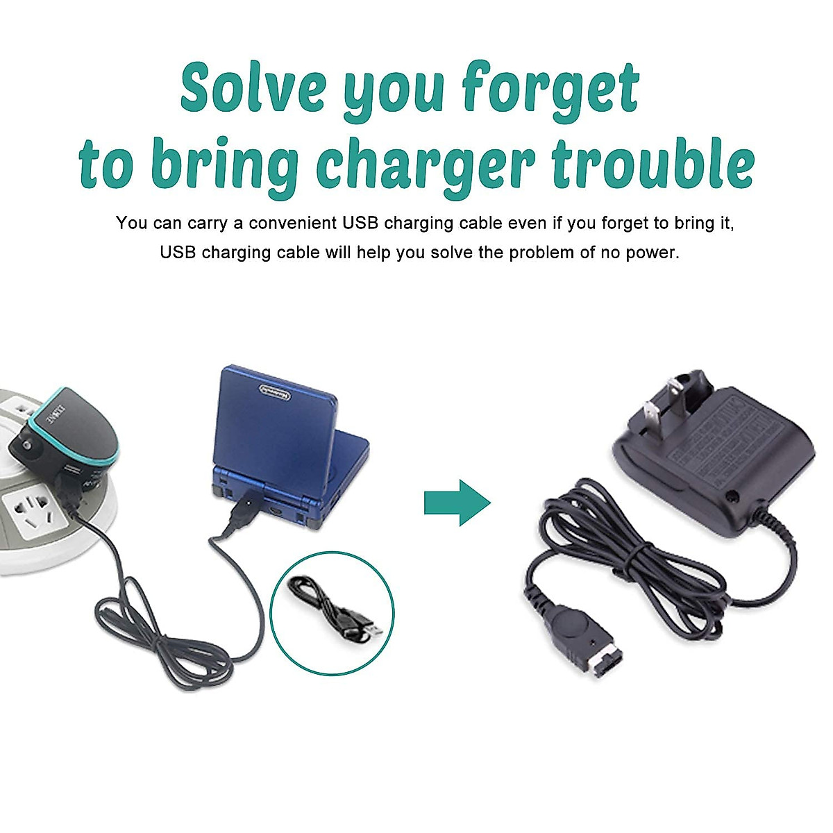 Xahpower Charger Bundle for Gameboy Advance SP, 1 Pack Charger and 1 Pack Charging Cable for Game Boy Advance SP Systems(GBA SP) and Nintendo DS