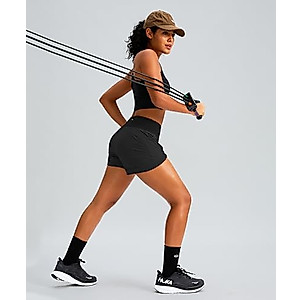 Women's Running Shorts High Waisted Quick-Dry 3 Inch Gym Workout Athletic Shorts for Women with Zipper Pocket(Black, XS)