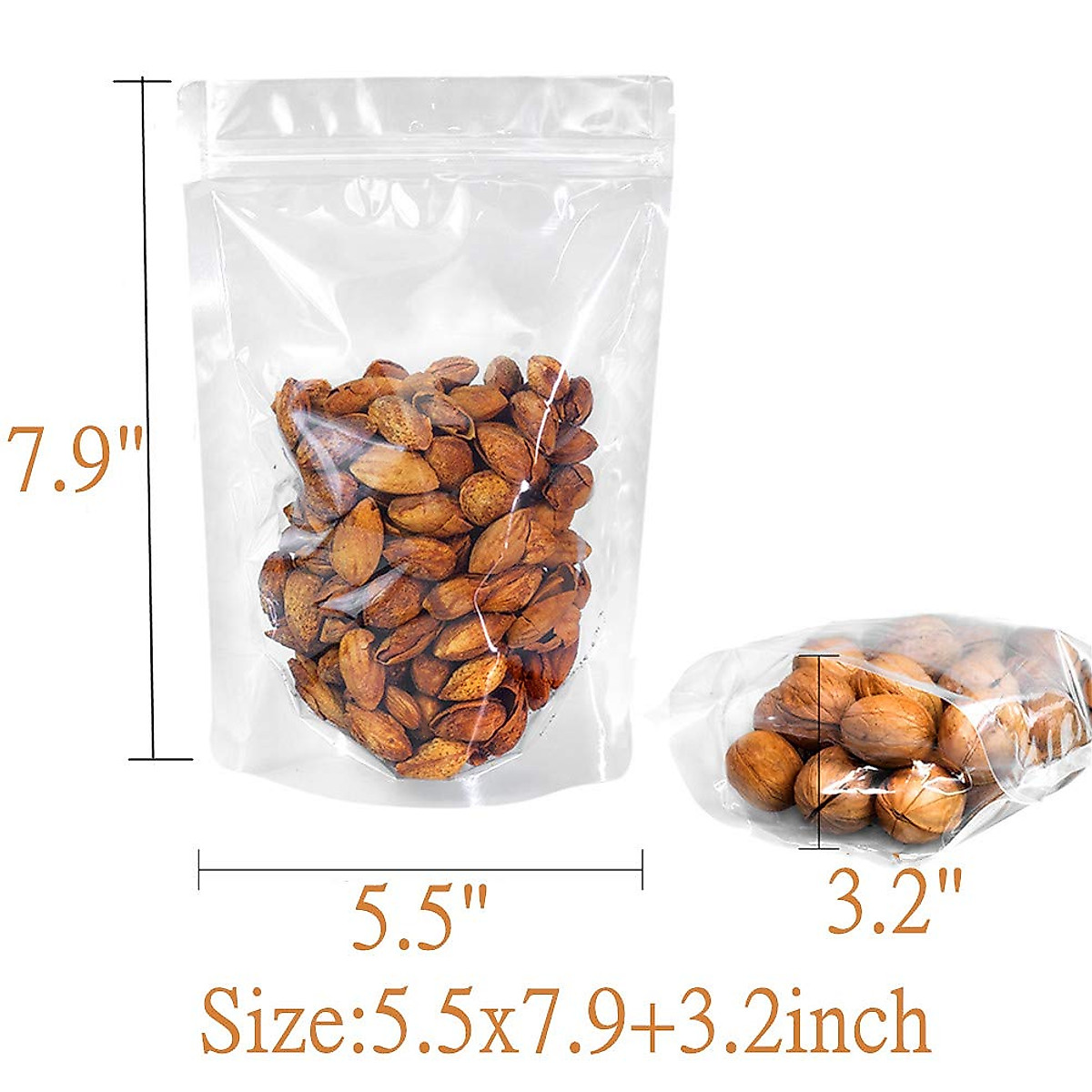 SixWe 100 Pack Reusable Clear Stand Up Mylar Food Storage Bags, 5.9x8.7+3.2inch, Polyethylene (PE) Mylar Bags Made of Premium PE, Self Seal, BPA Free