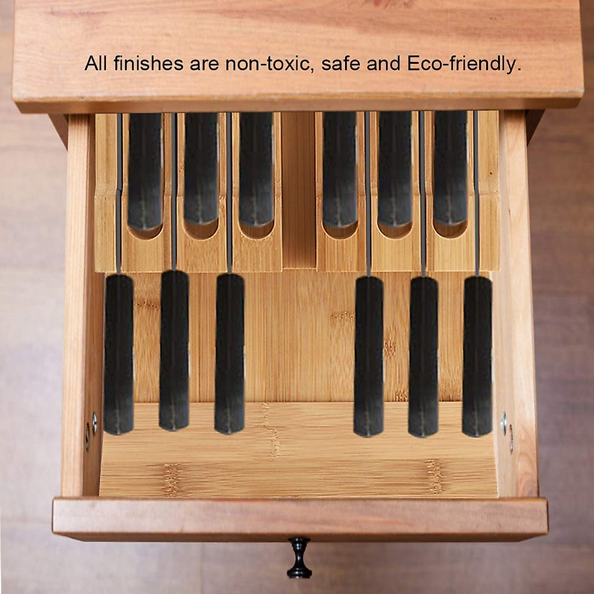 In-Drawer Bamboo Knife Block, Drawer Knife Set Storage Made from Quality Bamboo (12 Knife Organizer)
