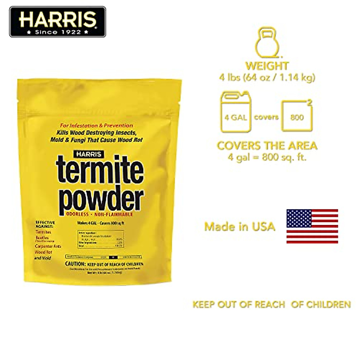 HARRIS Termite and Carpenter Ant Treatment and Mold Killer, 4lb Powder, Makes 4 Gallons Liquid Spray for Prevention and Control