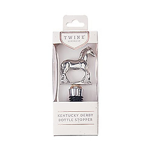 Twine Derby Wine Bottle Stopper, Keep Wine Fresh, Horse Bottle Stopper, Fits Standard Bottles, Metal, Rubber Seal, Silver, Set of 1