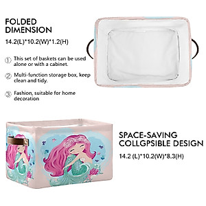 FZDXZJJ Cute Ocean Mermaid Storage Basket Bins, Sea Fish Starfish Decorative Baskets Storage Box Collapsible Storage Cubes Organizer with Handles for Nursery Shelf Closet Office Home Bedroom, 2 Pack