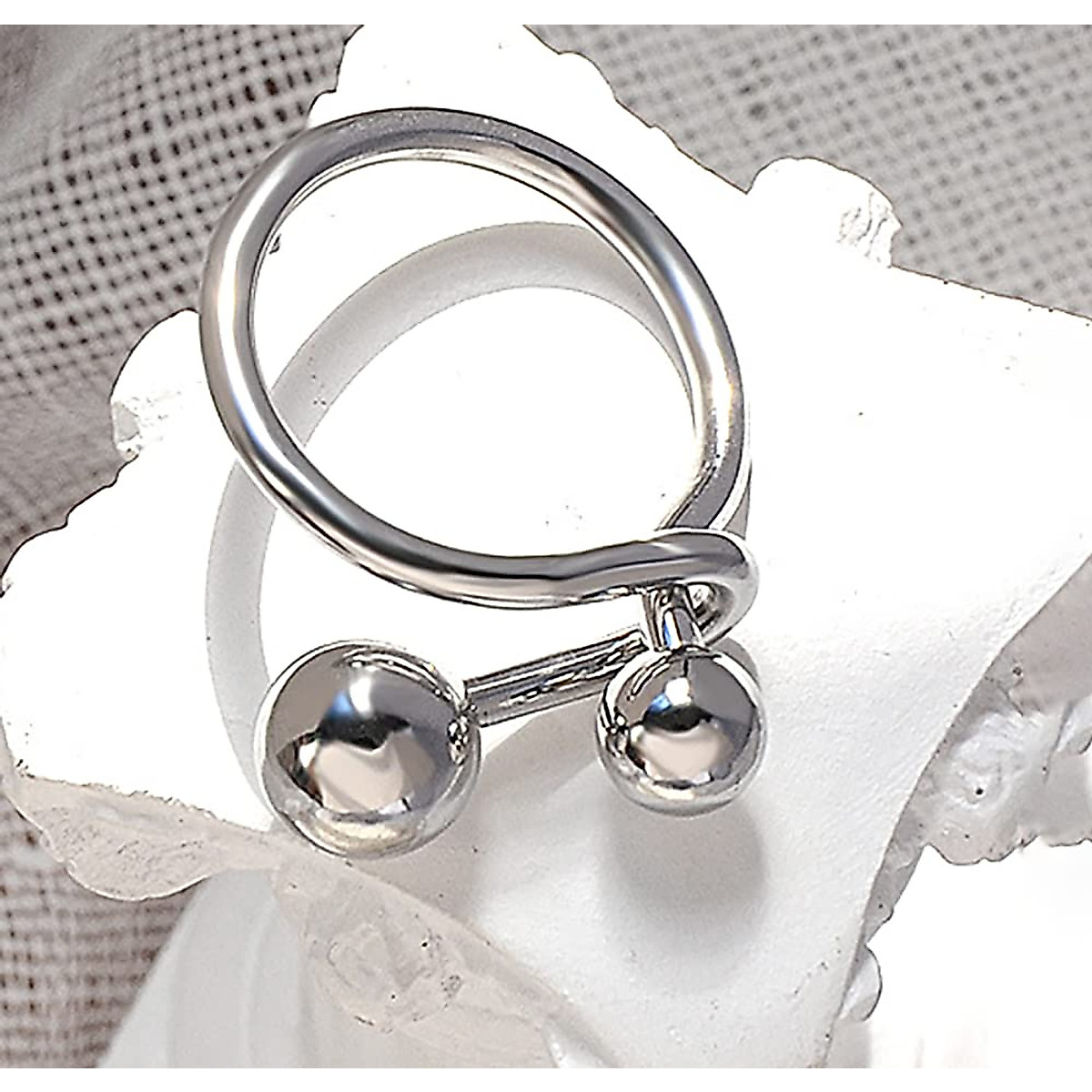 Polished Double Ball Statement Ring for Women Stainless Steel Spinning Simple Bead Band Finger Rings Comfort Fit Fashion Geometrical Holiday Birthday Christmas Jewelry Size 8