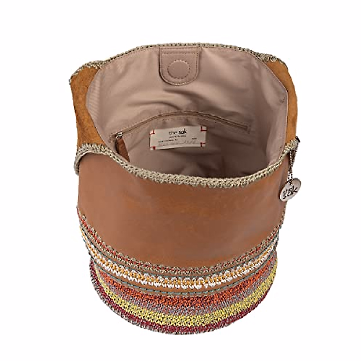 The Sak Back To Bali 120 Hobo Bag in Leather & Hand-Crochet, Large Shoulder Purse, Tobacco Seminyak
