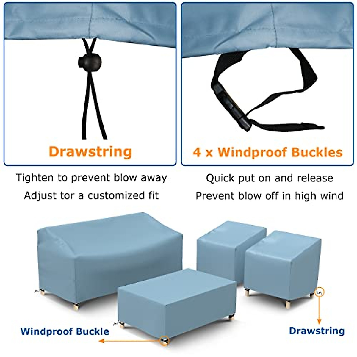 MUTUSHI Patio Furniture Cover Set 4 Piece Outdoor Furniture Cover Waterproof, Thicker Heavy Duty Lawn Outdoor Patio Furniture Set Covers -Twilight Blue