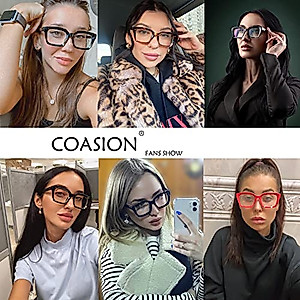 COASION Classic Non-prescription Clear Lens Eyeglasses for Women Thick Square Frame Eyewear (Transparent + Bright Black)