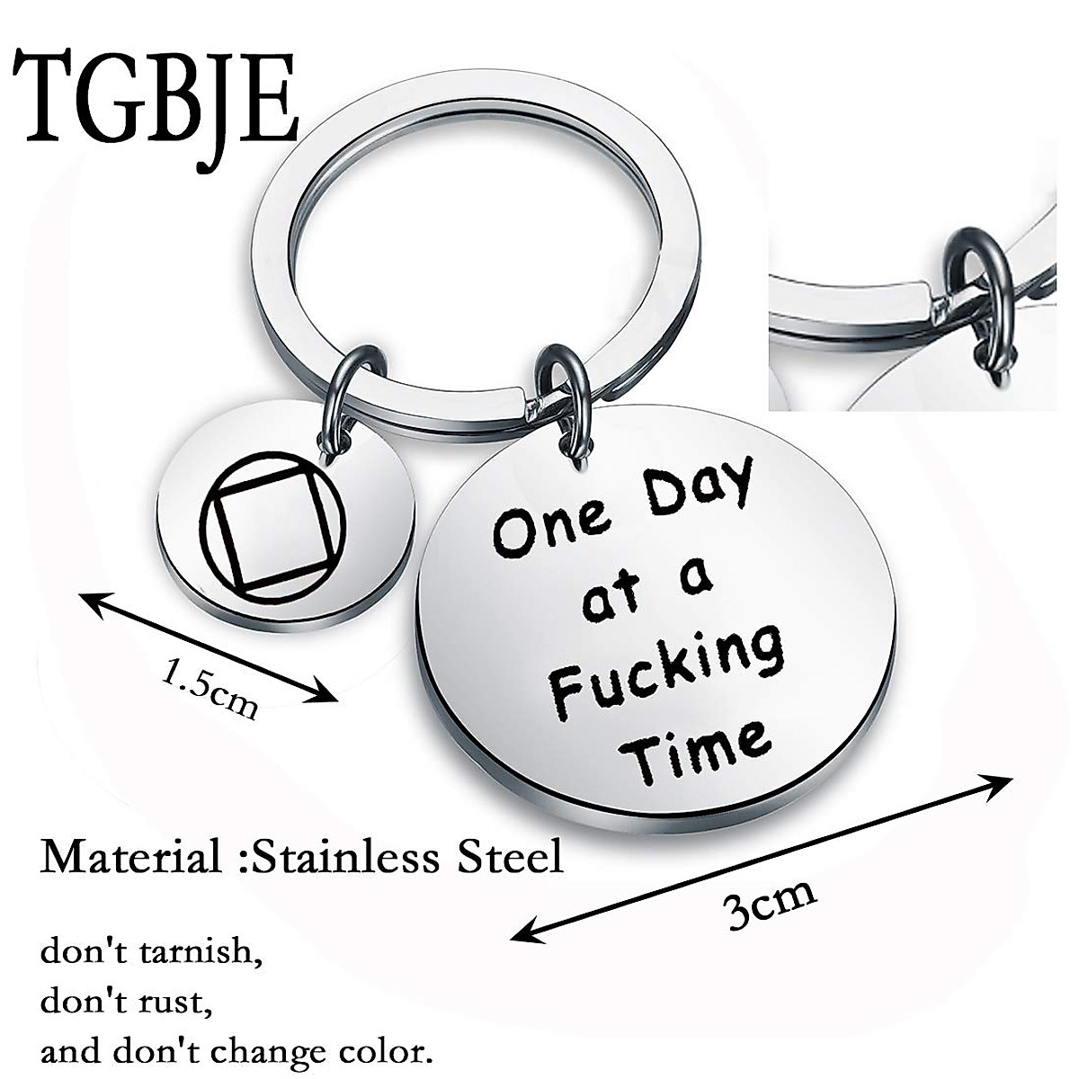 TGBJE One Day At a Time Keychain Sobriety Gift Addiction Recovery Gift AA Gift NA Recovery Sobriety Gift (One day 2)