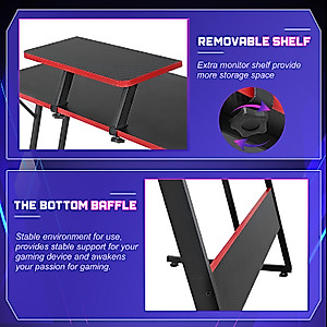 NChanmar L Shaped Gaming Desk, Computer Corner Desk with Monitor Riser Stand, Home Office Desk Corner Desk for Studying, Working, L Desk with Large Desktop, Black
