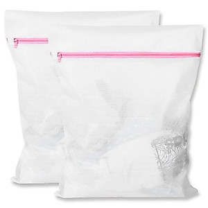 Zippered 12x12 Inch White Mesh Laundry Bags, 6-Pack