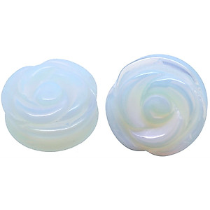 Hand Carved Opalite Rose Organic Stone Ear Plugs Gauges Sold in Pairs (10mm-00 gauge)