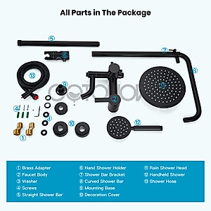 gotonovo Outside Shower Fixture Wall Mount Matte Black SUS 304 Stainless Steel Triple Function with Hand Sprayer and Tub Spout 8 Inch Rainfall Shower Head Shower faucet Set Bathroom Complete Set