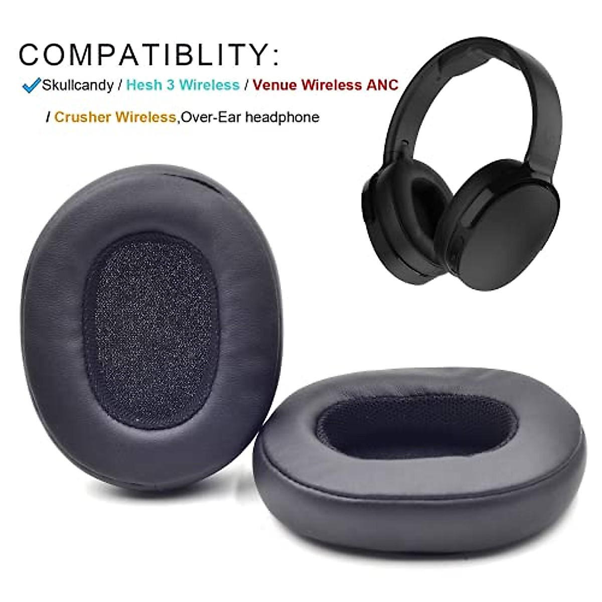 for Skullcandy Hesh 3 Ear Pads BUTIAO Replacement Protein Leather Memory Foam Earpads Ear Cushion Repair Parts Compatible with Skullcandy Crusher Hesh 3 3.0 Hesh3 Venue Wireless ANC Headphones - Black