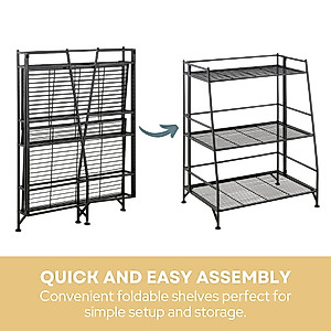 Convenience Concepts Xtra Storage Shelves - 3-Tier Ladder Folding Metal Shelving Organizer Stand, Modern Stands for Storage and Display in Living Room, Bathroom, Office, Den, Kitchen, Garage, Black