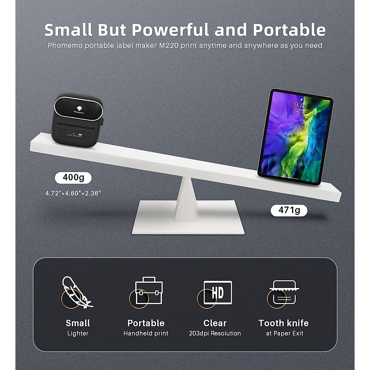 Phomemo M220 Label Maker - 3.14 Inch Barcode Printer - Portable Bluetooth Thermal Label Sticker Maker Machine for Mailing, Jars, Qr Code, Address, Compatible with iOS, Android,with 4 Rolls Labels