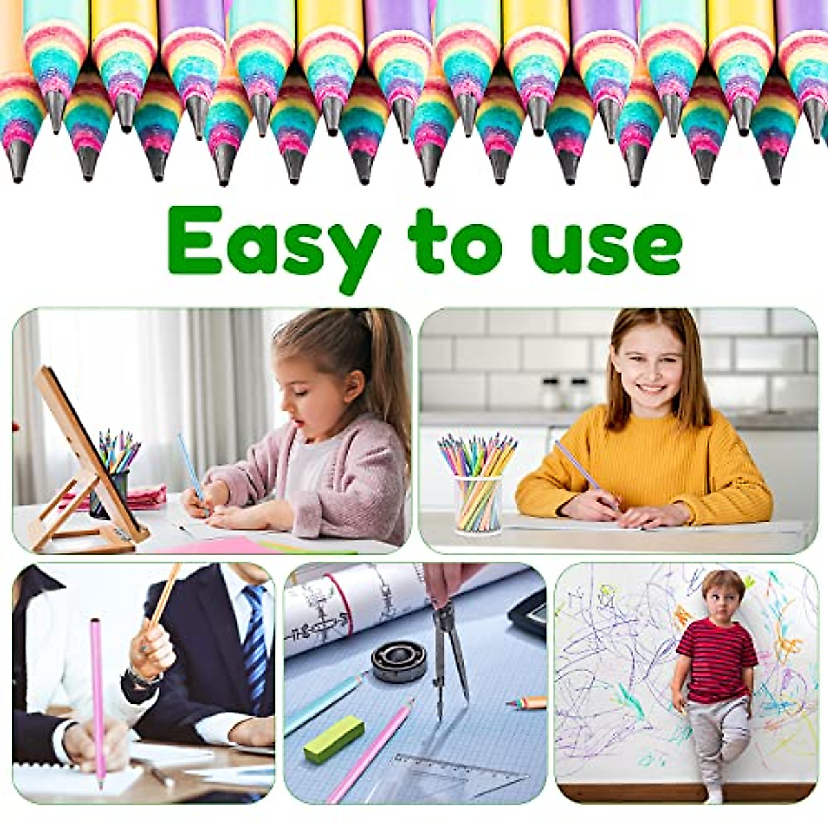 60 Pcs HB Pencil Rainbow Eco Paper Pencils Bulk Cute Recycled Paper Pencils for Kid Teachers Students School Office Writing Drawing Supplies
