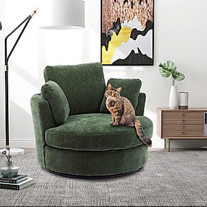 42.2" W Chenille Velvet Loveseat Sofa Swivel Barrel Chair for Bedroom with 4 Pillows, Mid Century Modern Accent Chair for Living Room, Comfy Reading Chair for Office/Library/Home, Green