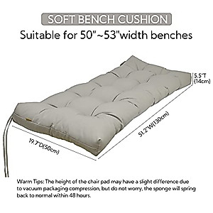 Alurzio Bench Cushion for Indoor Outdoor Furniture, 51.2X19.7Inches,1 Pack, Window Seat Cushions,Thick Patio Bench Cushion with Ties, Machine Wash and Dryer, Durable,Tufted,Light Gray
