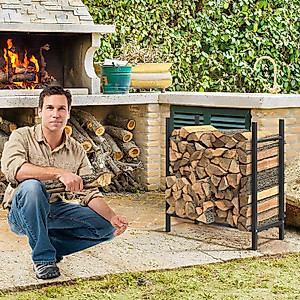 CADUKE 2ft Firewood Rack Outdoor Fire Wood Holder Indoors Fireplace Log Holder for Firewood Storage Wood Stackers for Outside, Black