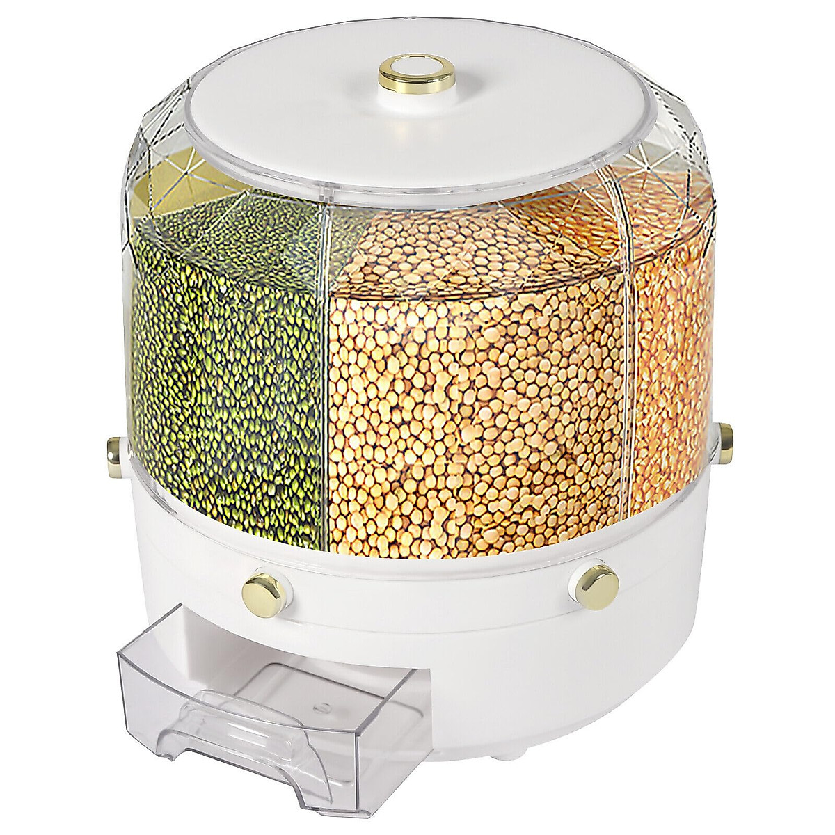 Opulentia Rice Dispenser Dry Grain Food Storage Container Tank 6-Grid Rotating for Kitchen 6 in1 Grain Storage Tank Rotating Rice Bean Oatmeal Food Dispenser Container (Style two)