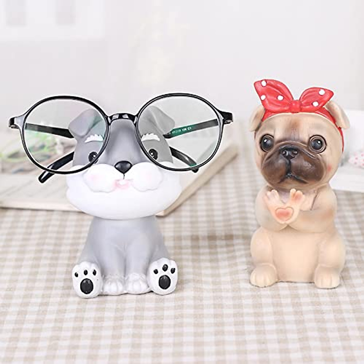 Sempoda Cute Animal Glasses Holder, Resin Funny Decorative Eyeglass Holder, Creative Dog Corgi Bulldog Pug Schnauzer Glasses Holder Stand for Home Office Desktop Decoration