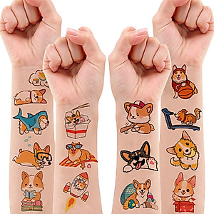 8 Sheet (96Pcs) Corgi Temporary tattoos for Kids, Pet Dog Birthday Party Decorations Favors Supplies Super Cute Tattoos Sticker Gifts for Boys Girls Baby Shower Prizes Rewards Christmas