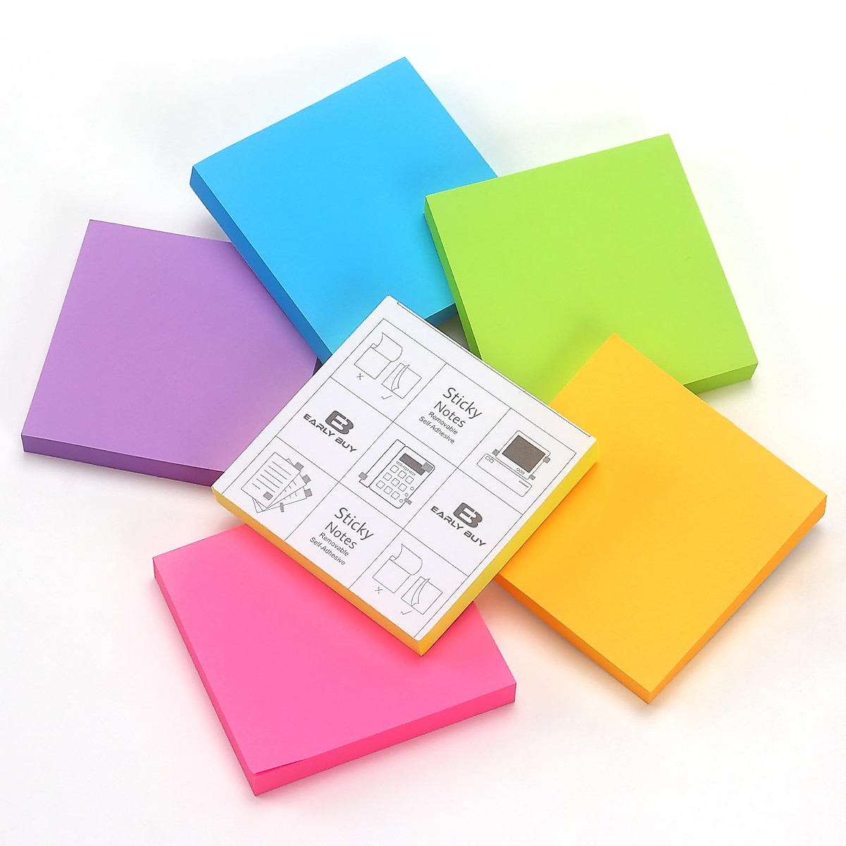 Early Buy Sticky Notes 6 Bright Color 6 Pads Self-Stick Notes 3 in x 3 in, 100 Sheets/Pad