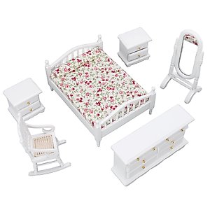 Dollhouse Furniture Set, 1:12 Scale 6pcs Set Exquisite Dollhouse Bedroom for Indoor for Kids