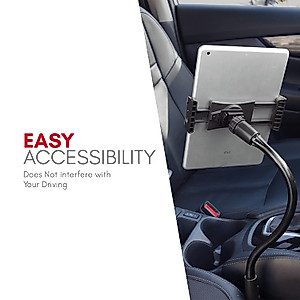 Macally Car Seat Rail Mount - Super Secure Tablet Mount for Car and Floor Mount Phone Holder - Adjustable Gooseneck iPad Mount for Truck and Any Vehicle - Works with All iPad, iPhone, Tablets