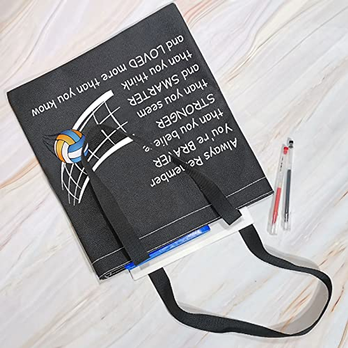 MBMSO Volleyball Gifts for Women Volleyball Player Lovers Team Tote Bag Volleyball Shoulder Bag Canvas Shopping Bag (Volleyball TB-black-02)