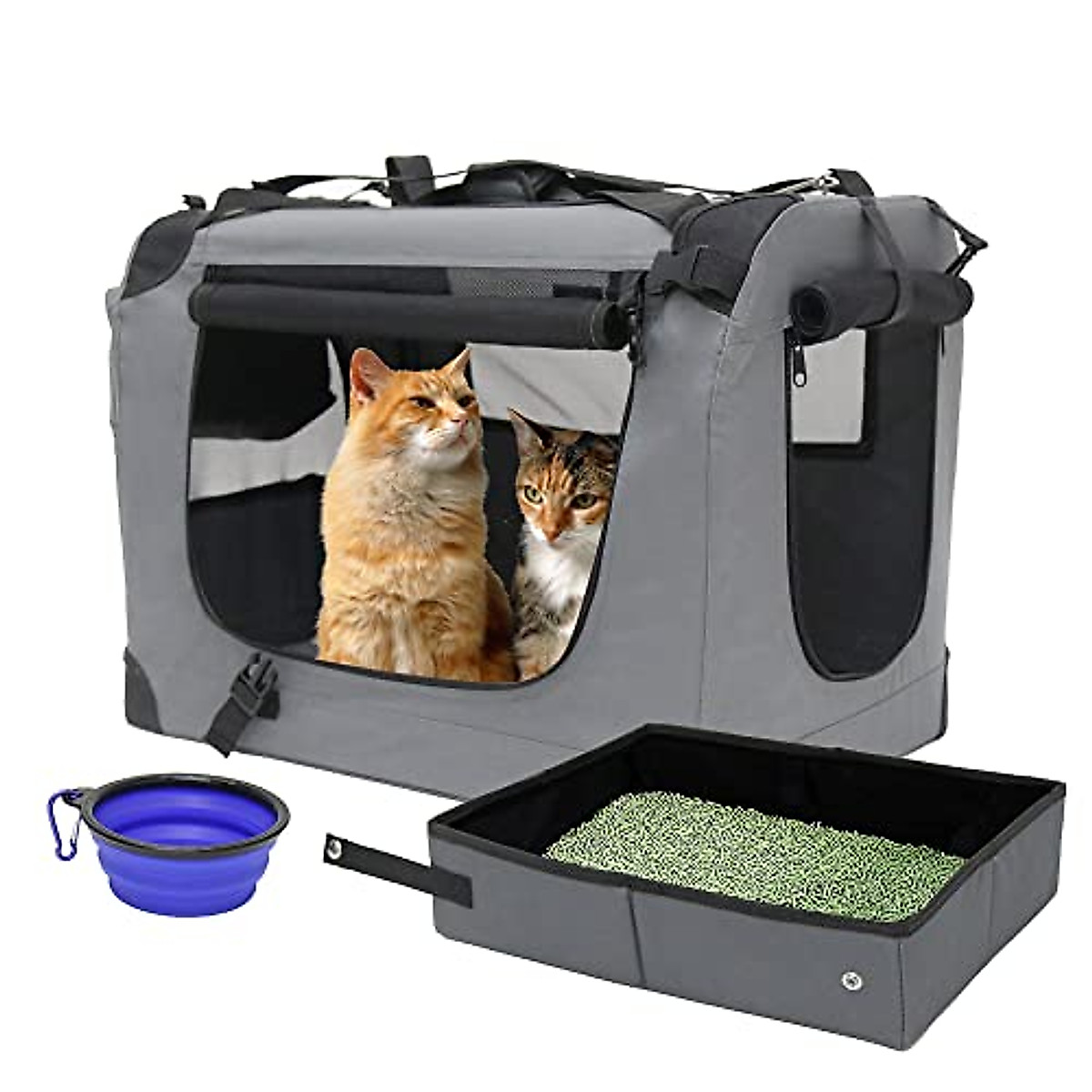Prutapet Large Cat Carrier 24"x16.5"x16.5" Soft-Sided Portable Pet Crate for Car Traveling with Collapsible Litter Box and Bowl