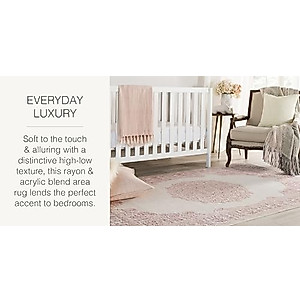 Jaipur Living Fables Collection 5' x 7'6" Small Area Rug with Medallion Design and Scrolling Border, Soft Power-Loomed Bohemian Rug for Bedrooms and Living Rooms, Pink/White