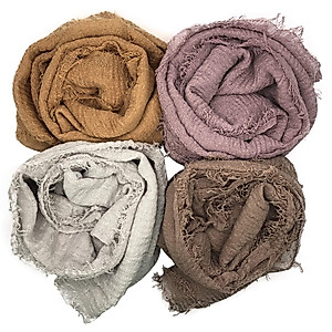 MANSHU 4PCS Women Soft Cotton Scarf Shawl Long Scarf, Scarf and Wrap, Big Head Scarf.