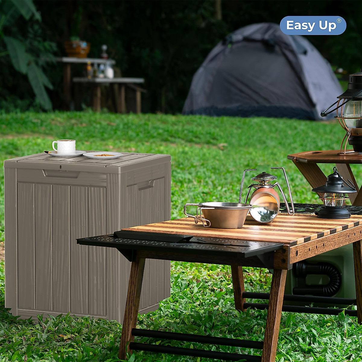 28 Gallon Resin Deck Box, Lockable Waterproof Ourdoor Storage Container for Pool Accessories, Patio Furniture, Cushions, Toys and Garden Tools - Black (Grey)