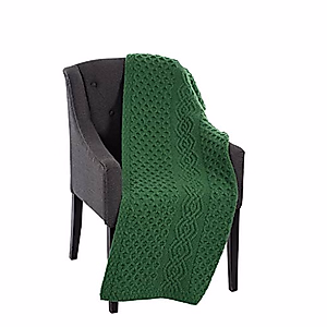 SAOL Honeycomb and Cable Knit Patterns 100% Irish Merino Wool Aran Throw/Blanket 60 x 40 inches (Green)