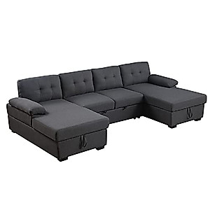 Moxeay Lifestyle Sectional Sofa Set Pull Out Couch U Shaped Sectional Couch with Storage Chaise Modular, Dark Grey