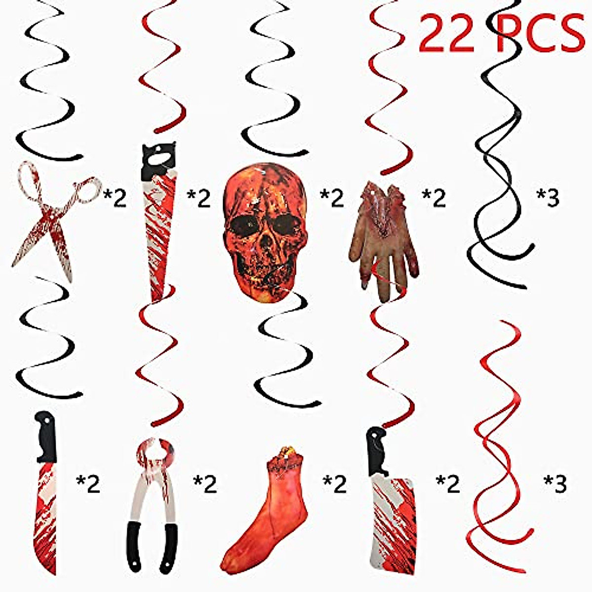 Halloween Bloody Weapons Hanging Swirl Decorations, Pre-Assembled Bloody Garland Banner, Have a Killer Birthday & Friday the 13th Birthday Party Decorations, Halloween Horror Zombie Vampire Party Supplies - 22pcs