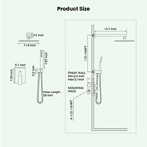 gotonovo Rainfall Bathroom Shower System Rain Shower Head and Handle Set Wall Mounted Shower Complete Combo Solid Brass Pressure Balancing Shower Mixer Valve 12 Inch Matte Black