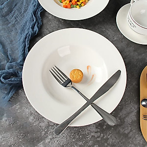 BESTonZON Rim Pasta Bowls Soup Bowl Porcelain Rimmed Deep Plate Ceramic Dessert Salad Shallow Bowl Dinner Serving Plate Snack Dish Appetizer Tray for Eating Oven Safe