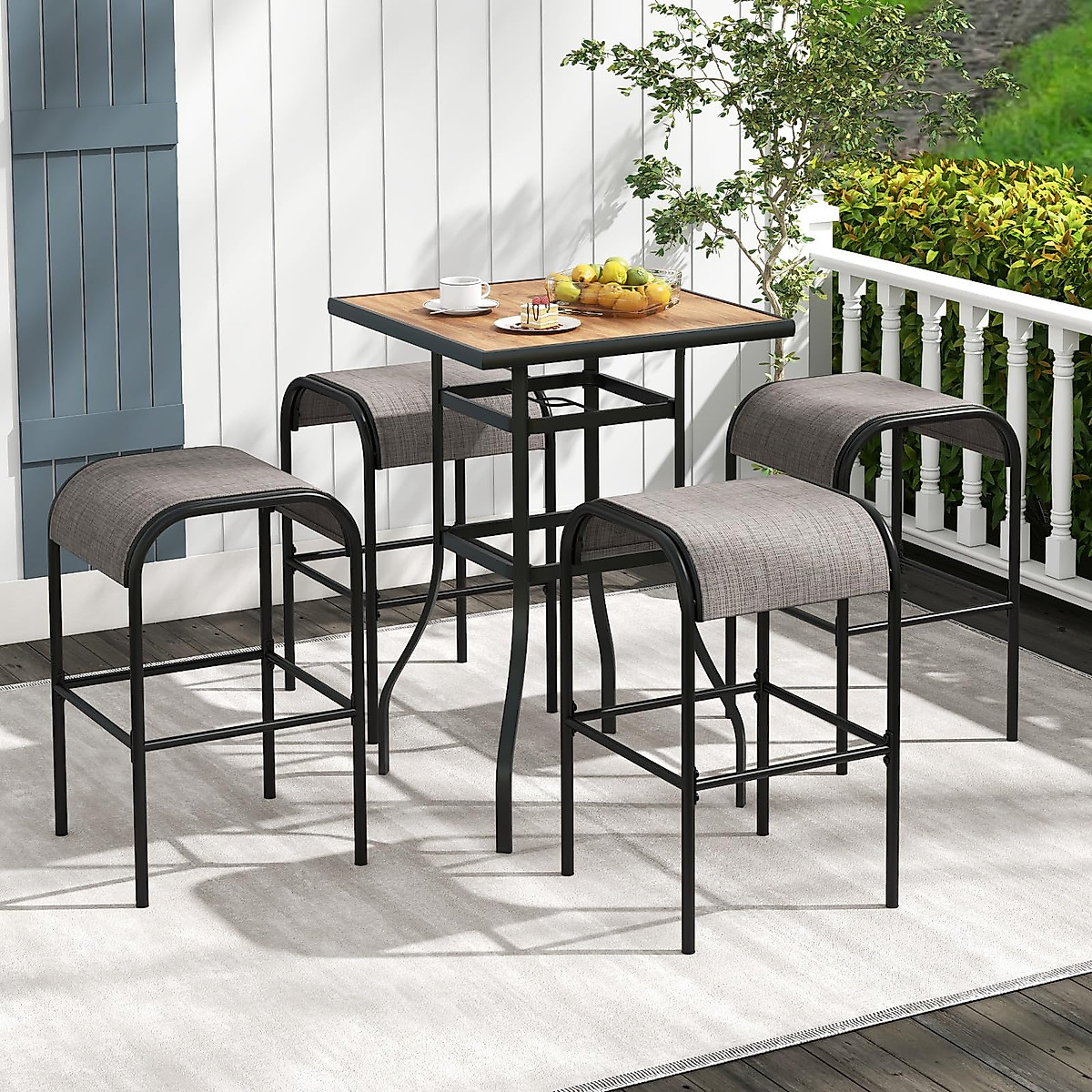 Tangkula Outdoor Bar Stools Set of 4, 30" Bar Height Bistro Stools with Breathable Fabric Seat & Heavy-Duty Metal Frame, Backless Bar Chairs with Curved Seats for Patio, Poolside, Backyard (4, Coffee)